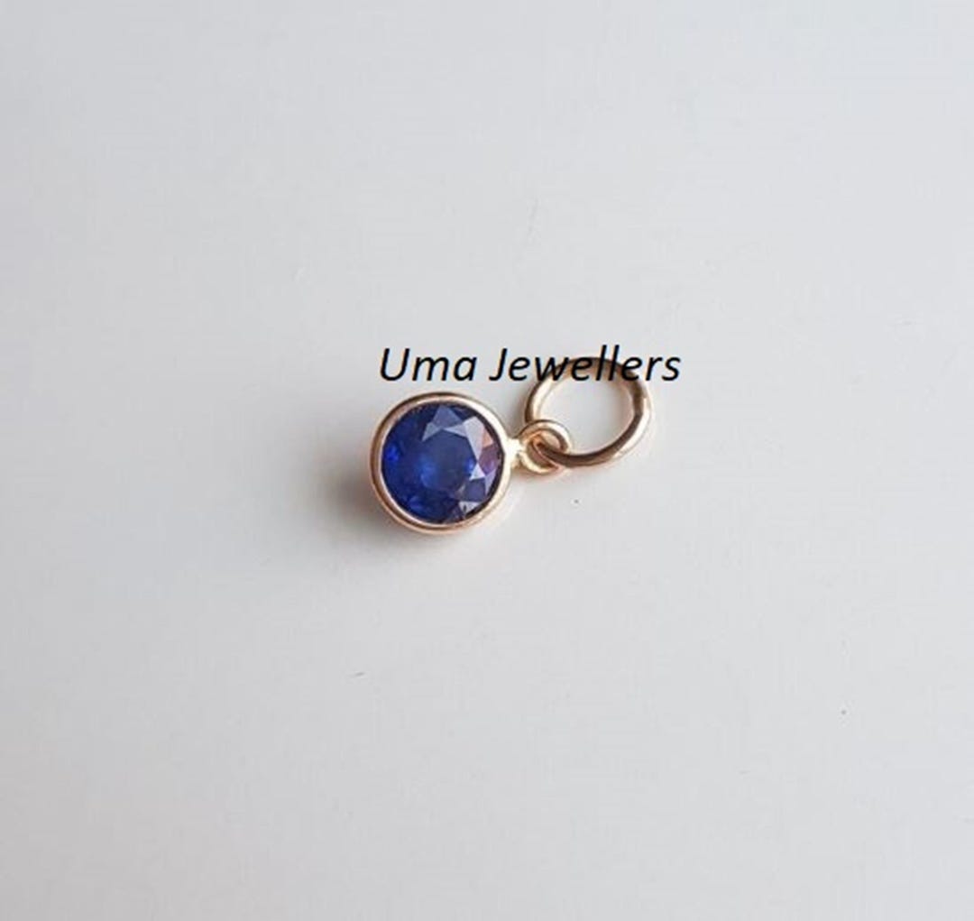 Sapphire 18k Gold Charm, Round Cut Sapphire Charms, Minimalist Jewelry ...