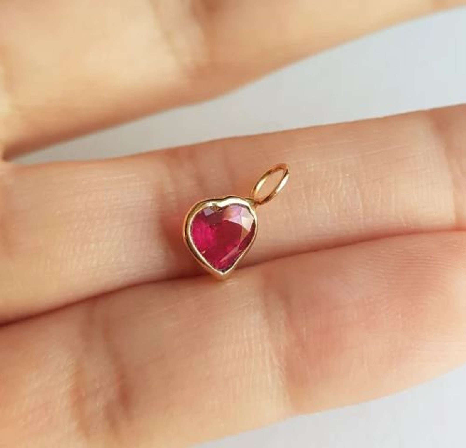 Heart Ruby Gold Charms, 18k Solid Gold Charms, Heart Ruby Charm ...