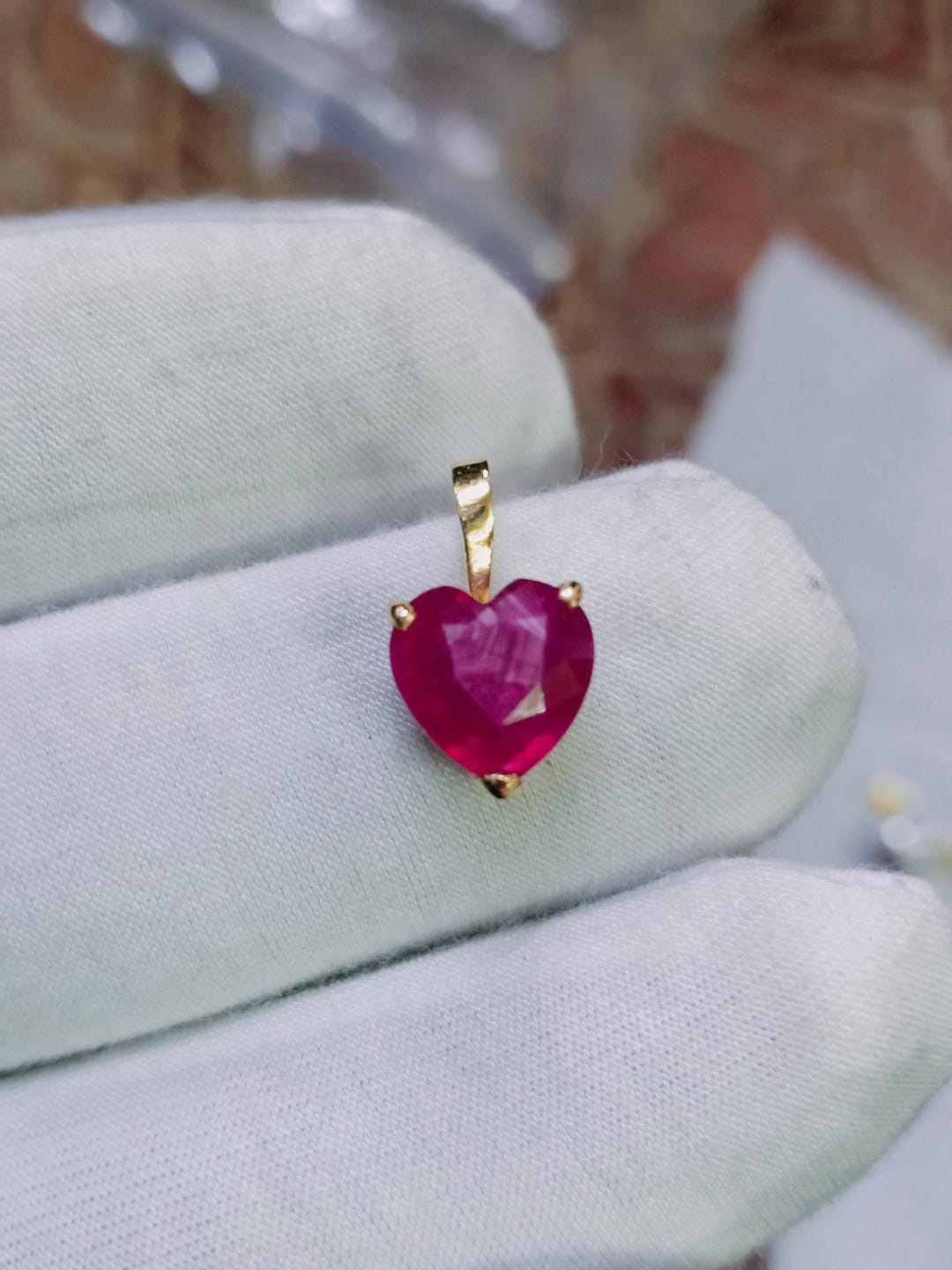 Ruby Gold Heart Pendant, 18k Gold Charm, Pear Cut Ruby Charm ...