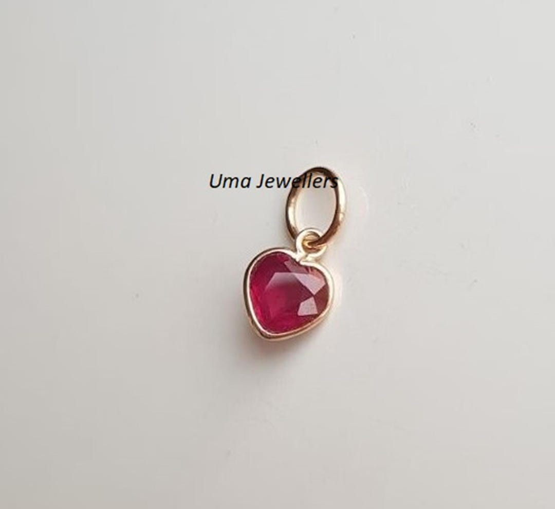 18k Gold Ruby Heart Charm: Handmade Bezel Setting Necklace Valentine ...