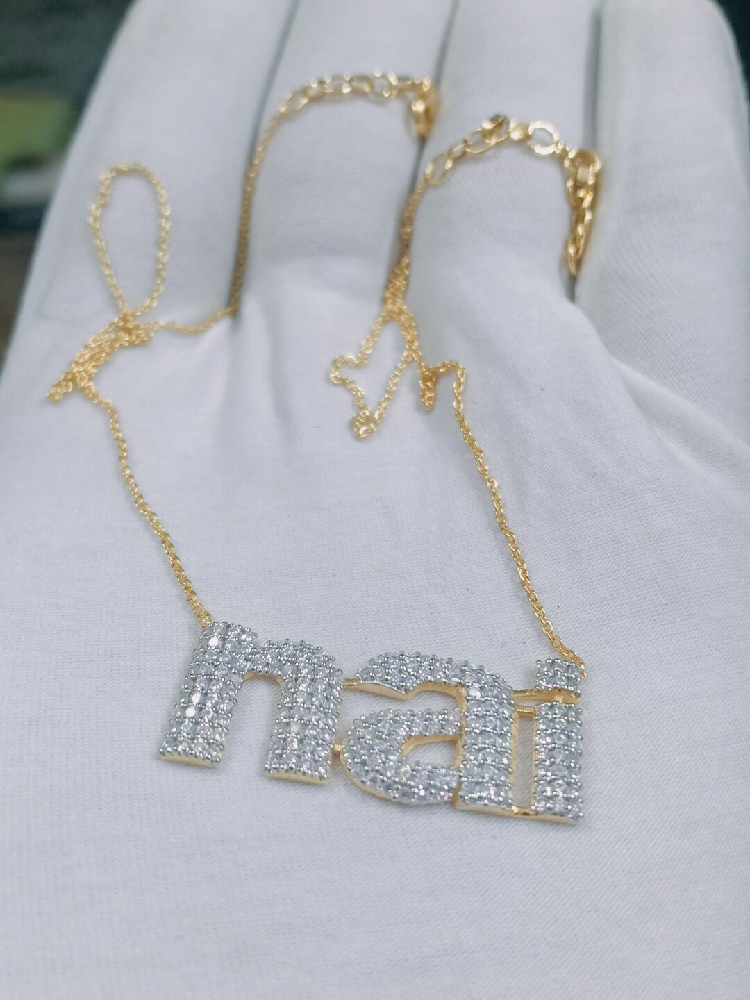 18k Gold Diamond Bubble Letter Charms Necklace, Custom Initial Letters ...