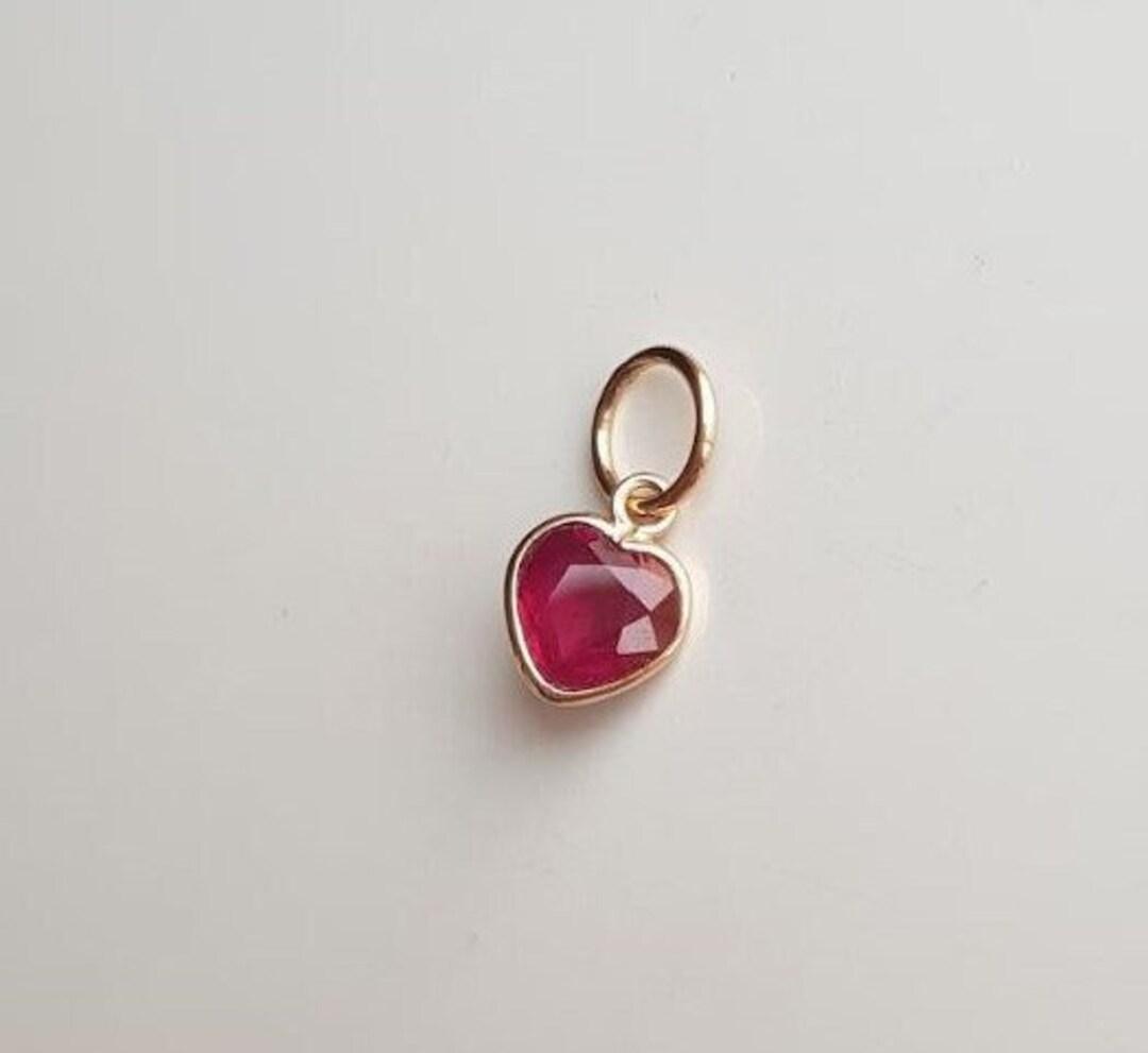 Heart Ruby Gold Charms, 18k Solid Gold Charms, Heart Ruby Charm ...