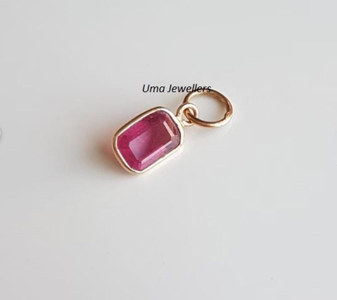 Emerald Cut Ruby Gold Charm, 18k Solid Gold Ruby Charms, Birthstone ...