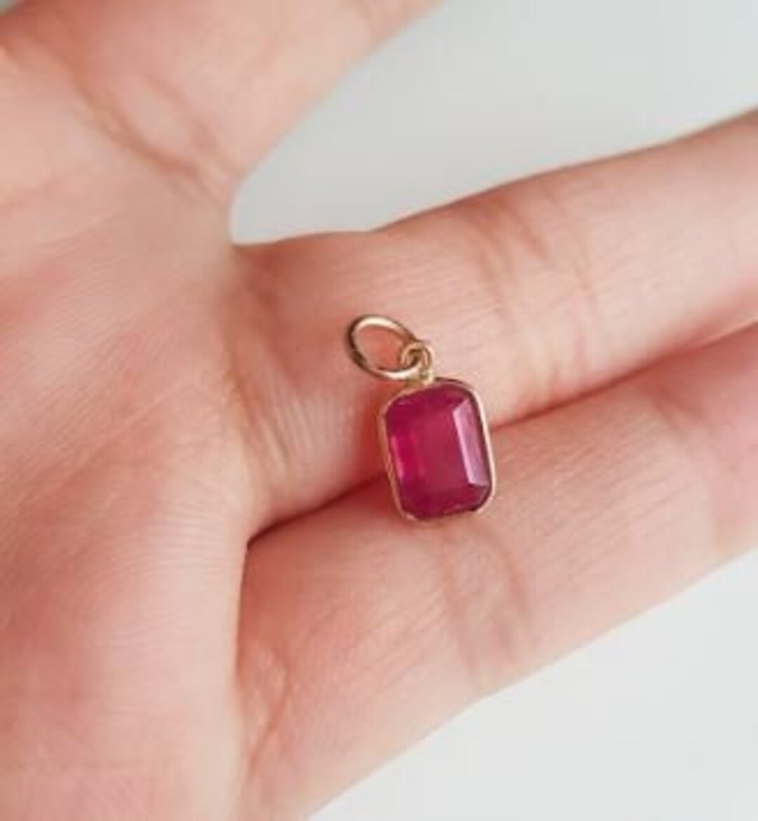 Emerald Cut Ruby Charms, 18k Solid Gold Ruby Charms, Birthstone Ruby ...