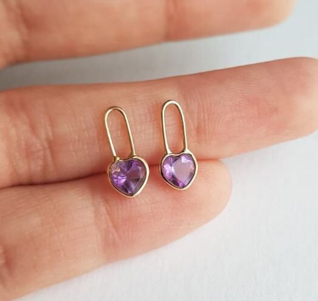Heart Amethyst 18k Gold Charm, Heart Cut Amethyst Charm, Minimal ...