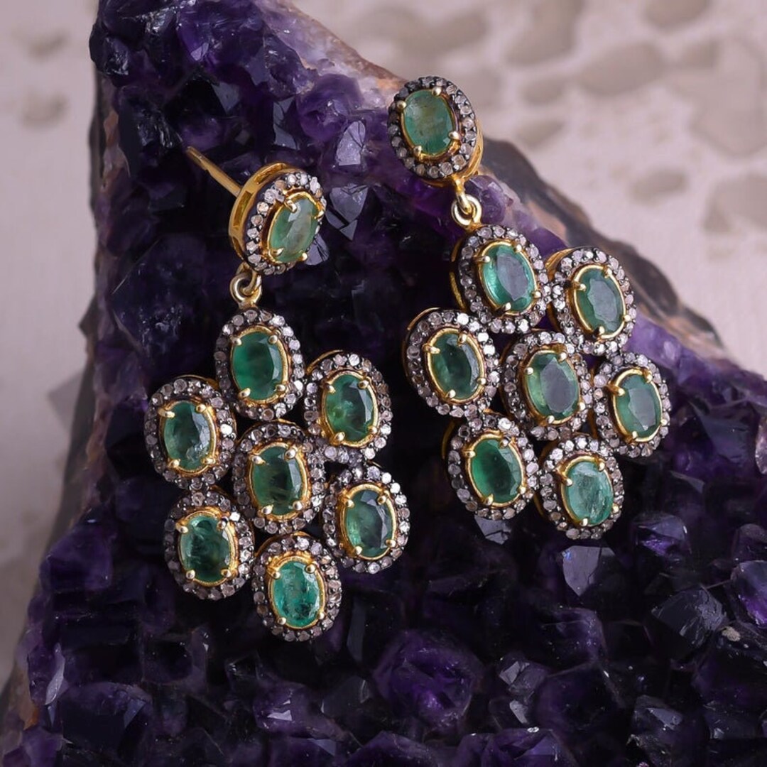 Slice Diamond Earrings, Genius Emerald Earring, 925 Sterling Silver ...