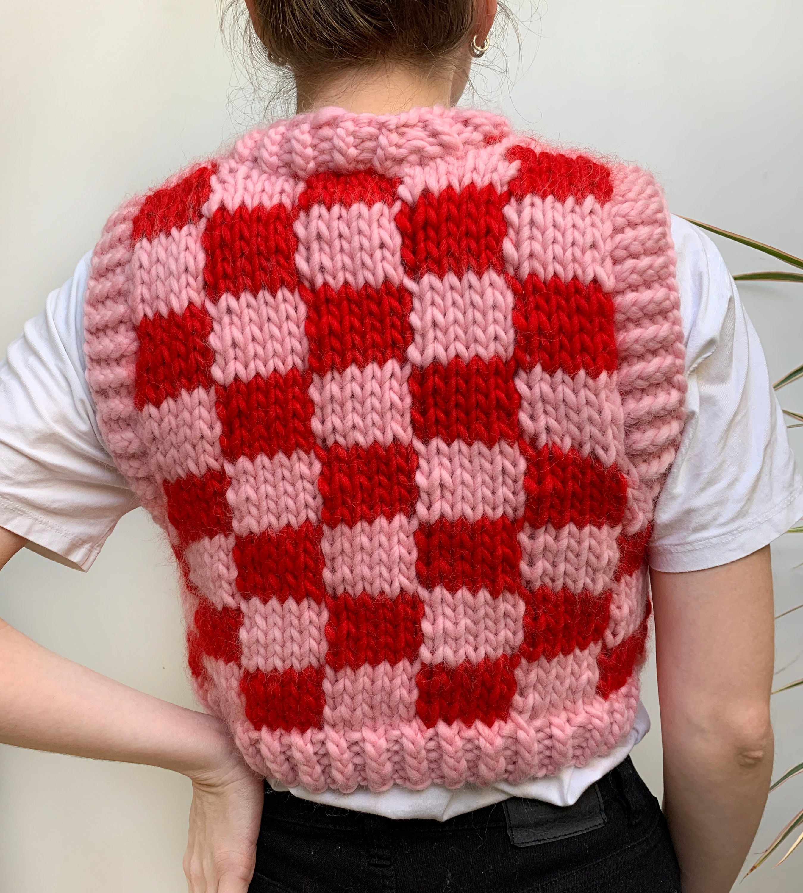 Hand Knit Chequered Vest - Etsy