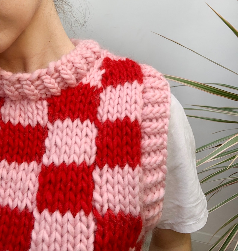 Hand Knit Chequered Vest - Etsy