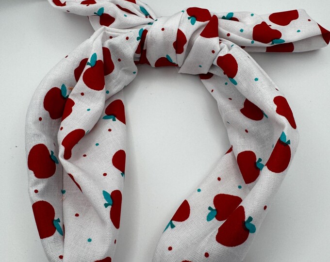 Red Apple Headband | White Cotton Bow, Teacher Style - Etsy