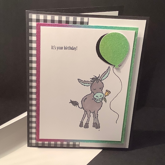 Sweet Donkey Birthday Card green | Etsy