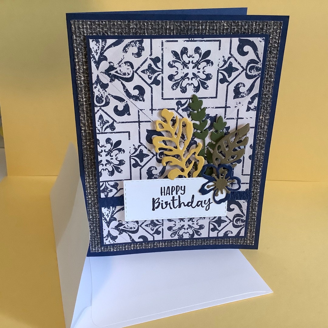 Blue Tile Birthday Card - Etsy