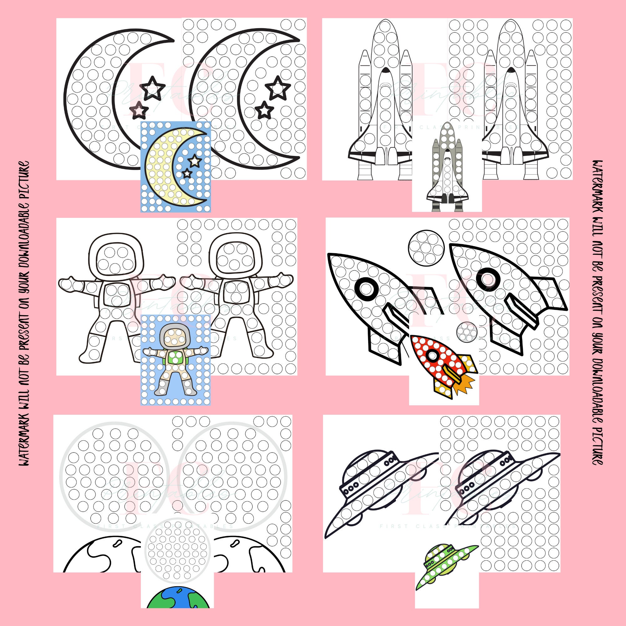 Outer Space Dot Marker Coloring Pages For Kids Full Set 24 | Etsy