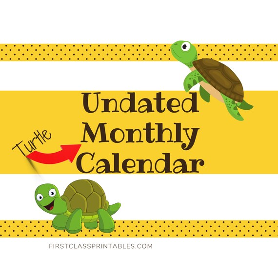 Turtle Clipart Undated Yearly Calendar by Month Printable | Etsy