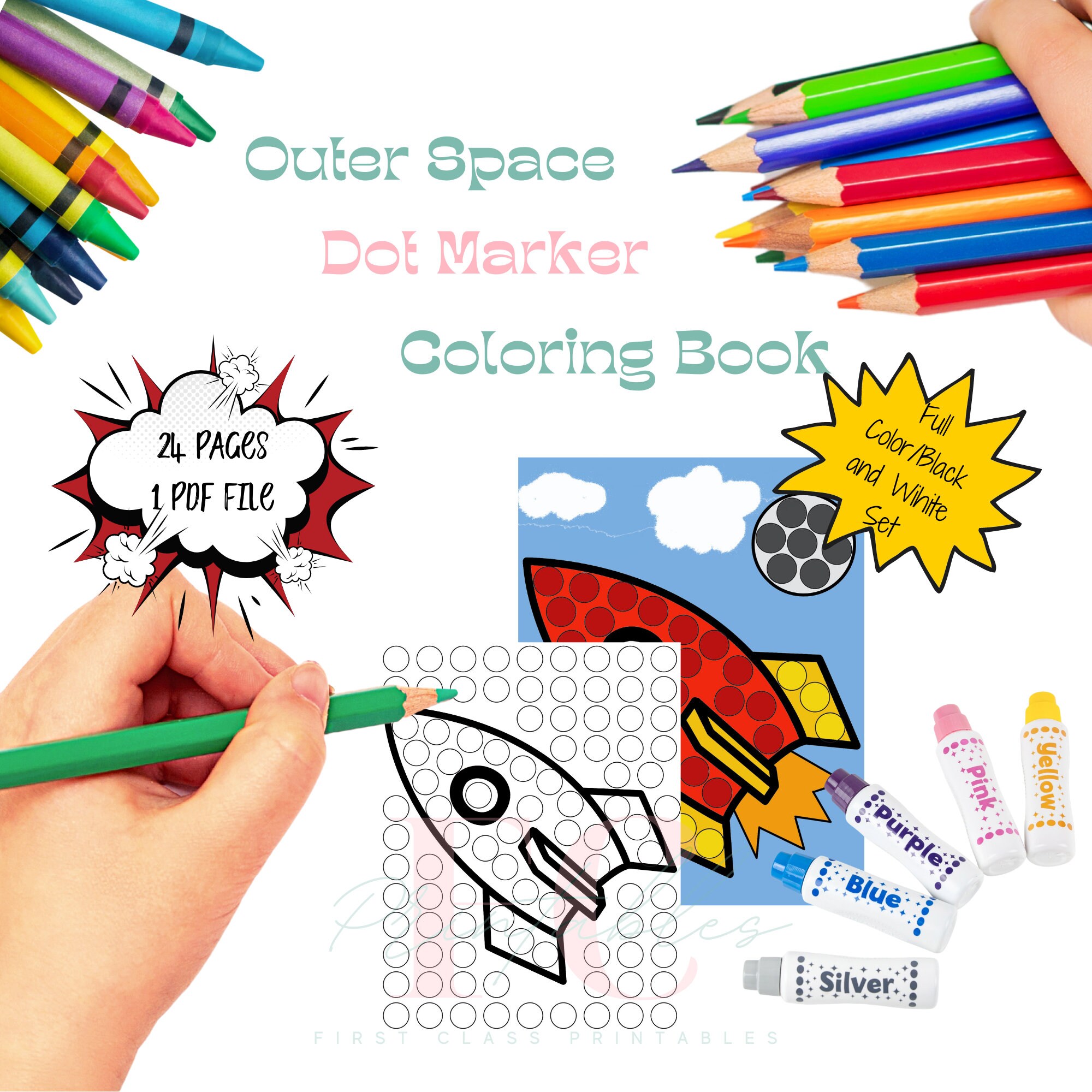 Outer Space Dot Marker Coloring Pages For Kids Full Set 24 | Etsy