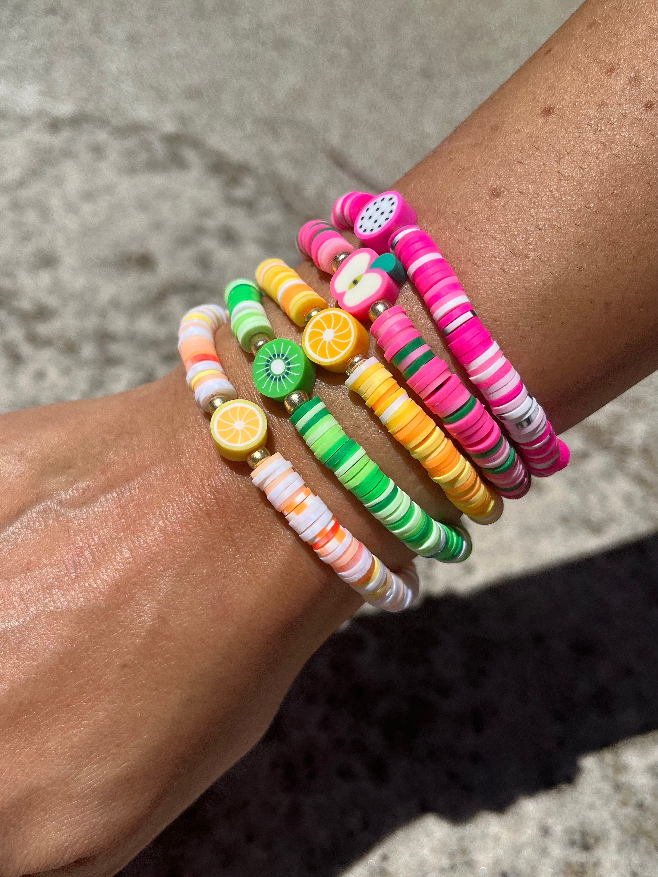 FRUIT BASKET - 5 Preppy Fruit Aesthetic Heishi Clay Bead Bracelets - Etsy