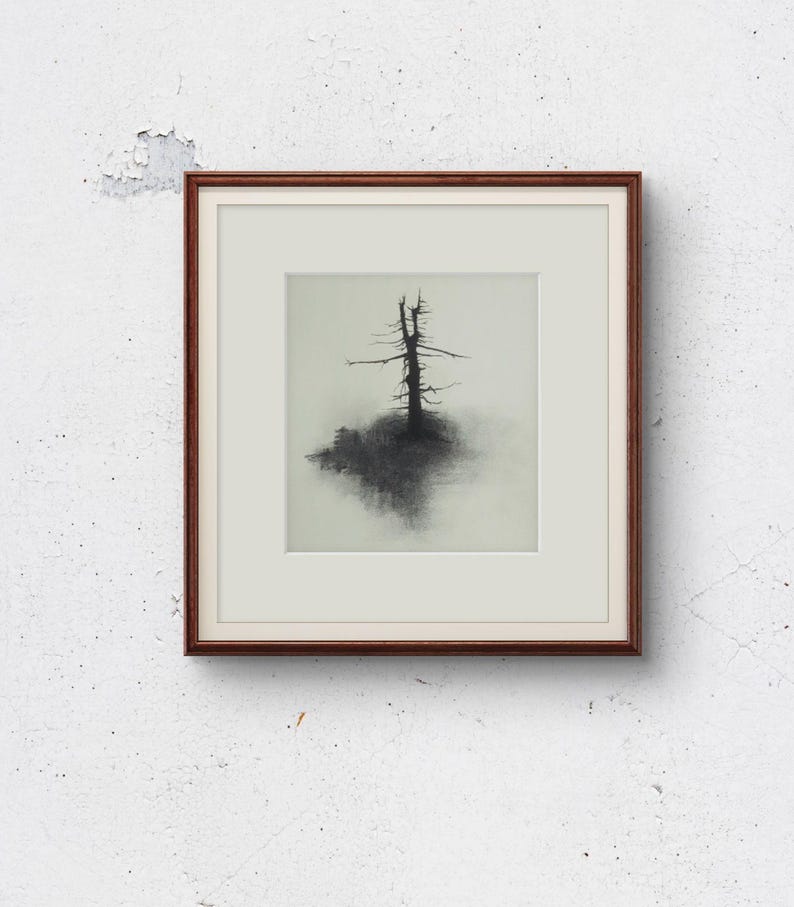 Original Tree Charcoal Drawing: Rustic Landscape Art (9x12 In) - Etsy