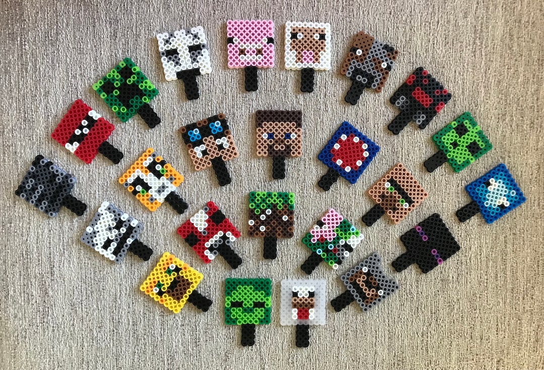 12 18 24 Minecraft Birthday Cake Cupcake Toppers Perler Beads - Etsy