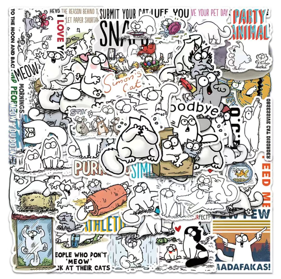 10/25/50pcs Simons Simon Cat Stickers Cute Funny for Scrapbooking ...