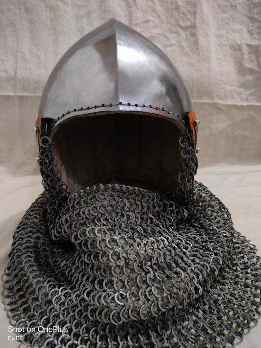 Medieval Bascinet With Chain Aventail Made of Riveted Flat Rings,2mm Ms ...
