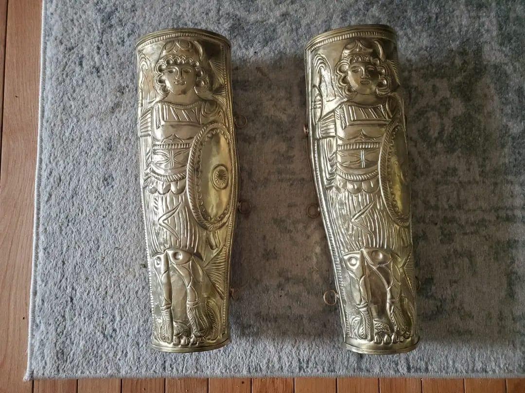 Ancient Greek Style Brass Arm Guards – Embossed Warrior Greaves ...