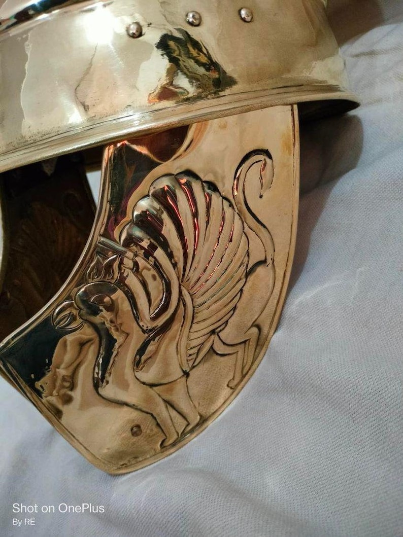 Brass Pileus Greek Helmet | Griffin Embossed Cheek Guards, Cosplay - Etsy
