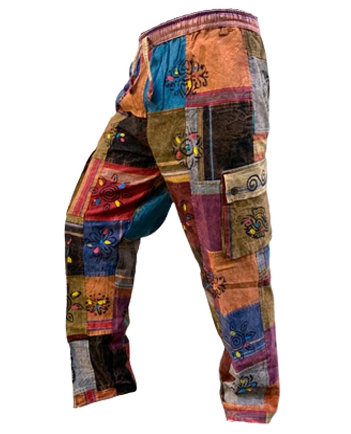 Loose Thick Cotton Hippie Trouser Stonewashed Patch Pants Casual Lounge ...