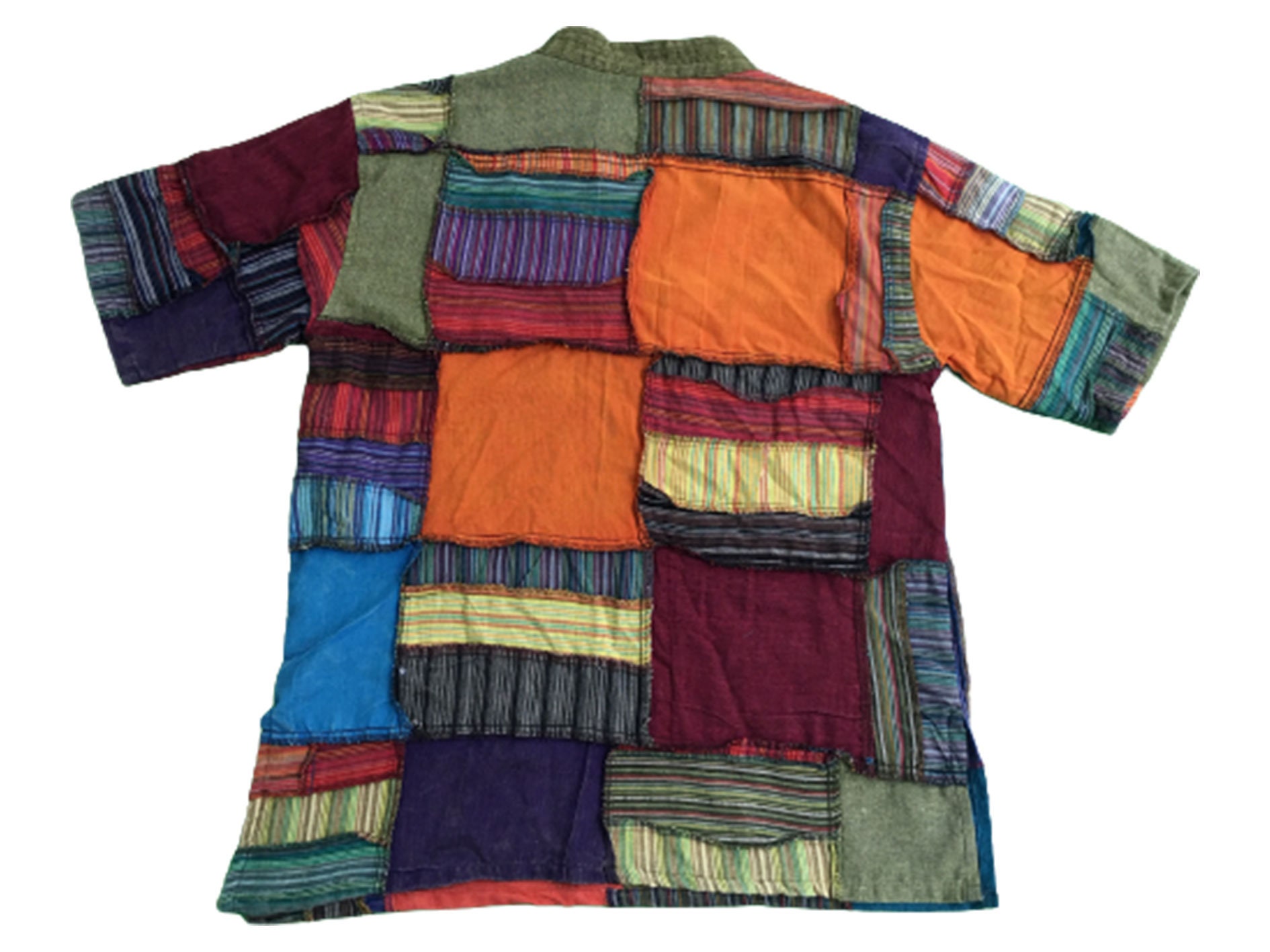 Short Sleeve Shirt Overlock Patch Festive Drawstring Lace up Grandad ...