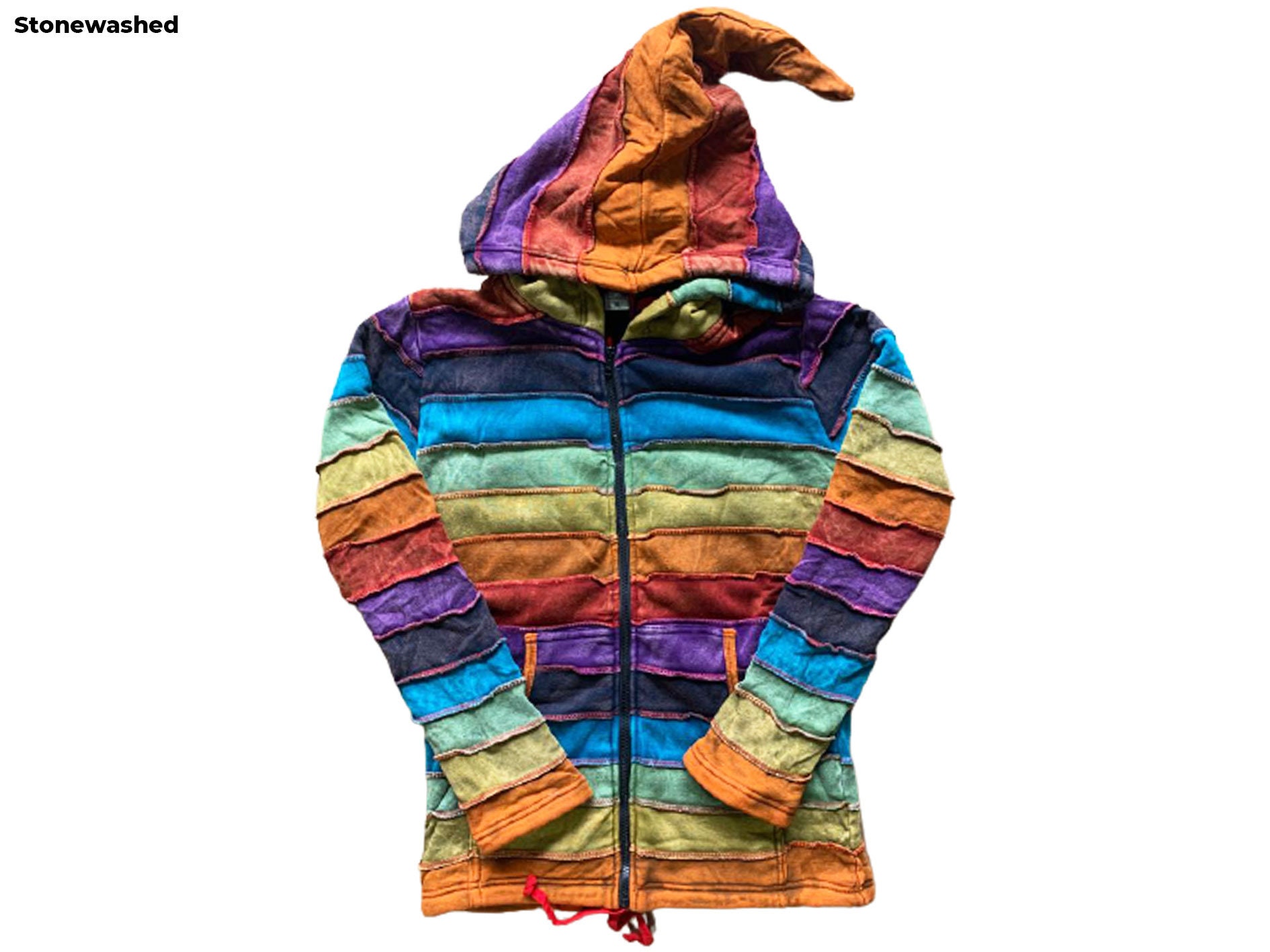 Rainbow Stripy Cotton Summer Jacket Men’s Pixie Hooded Patchwork Hippie ...