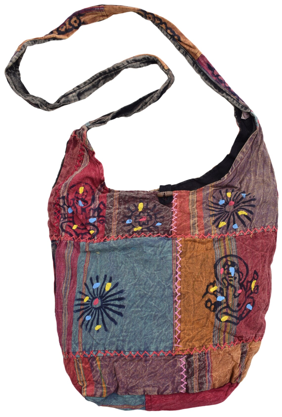 Cotton Patchwork Bag Stitched Hand Painted Unisex Shoulder Bag - Etsy