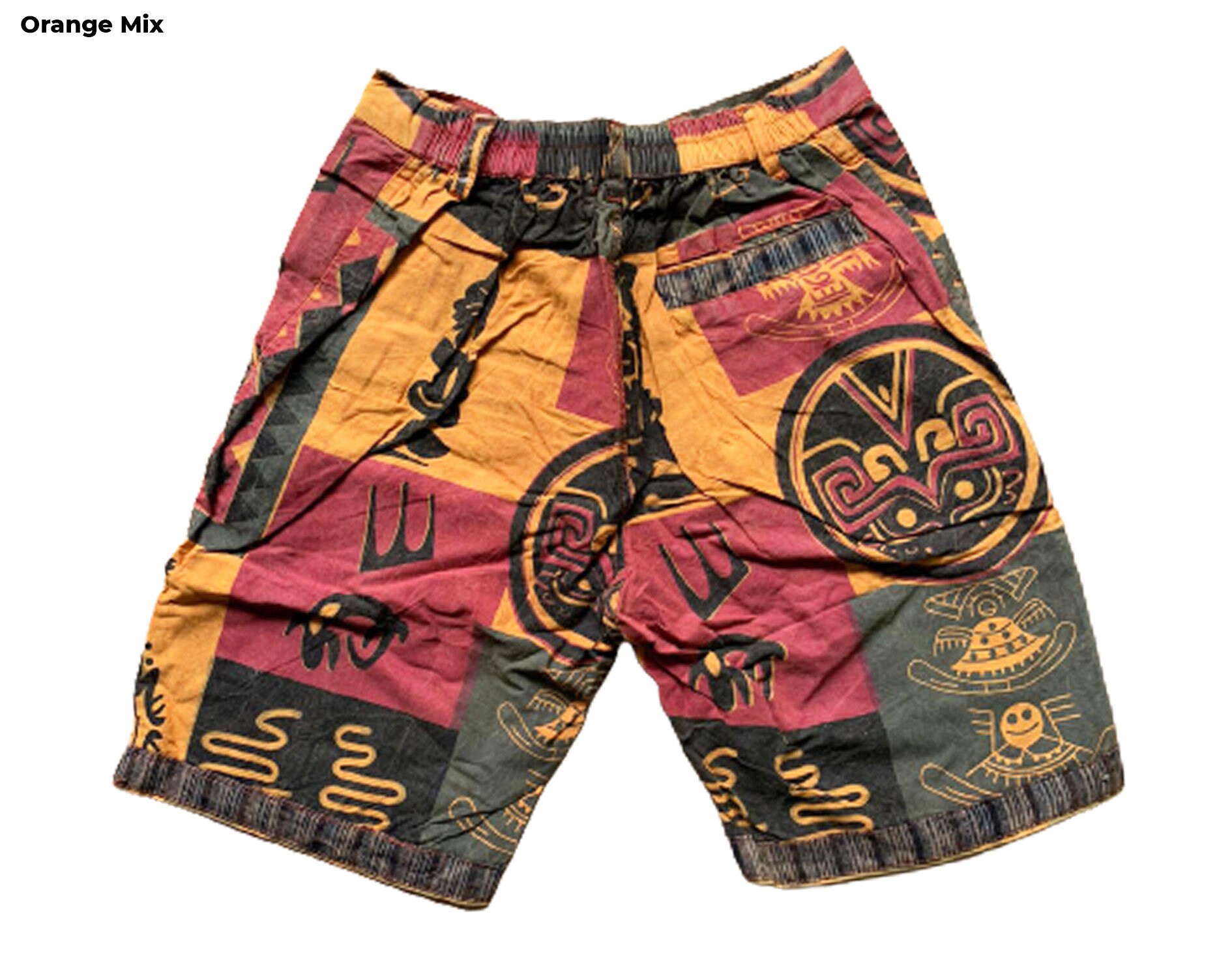 Hemp Cotton Shorts Ethnic Symbols Printed Men’s Boho Shorts With Two ...