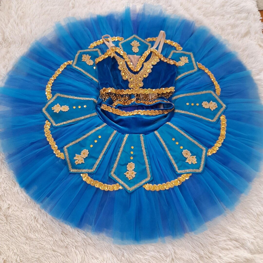 Professional Blue Ballet Tutu With Gold Details – Adult Size S ...