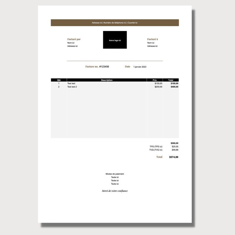 Elegant Style Invoice Template to Download and Print in French With ...
