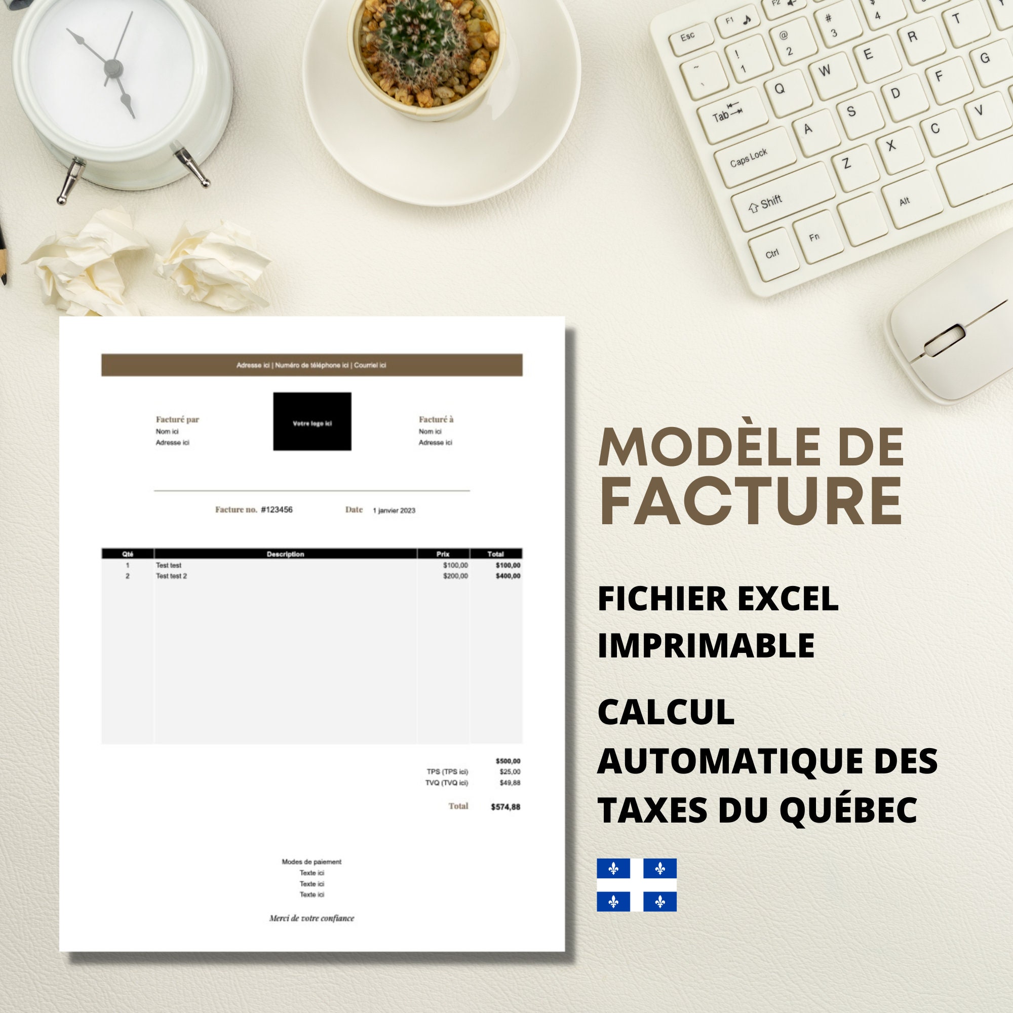 Elegant Style Invoice Template to Download and Print in French With ...