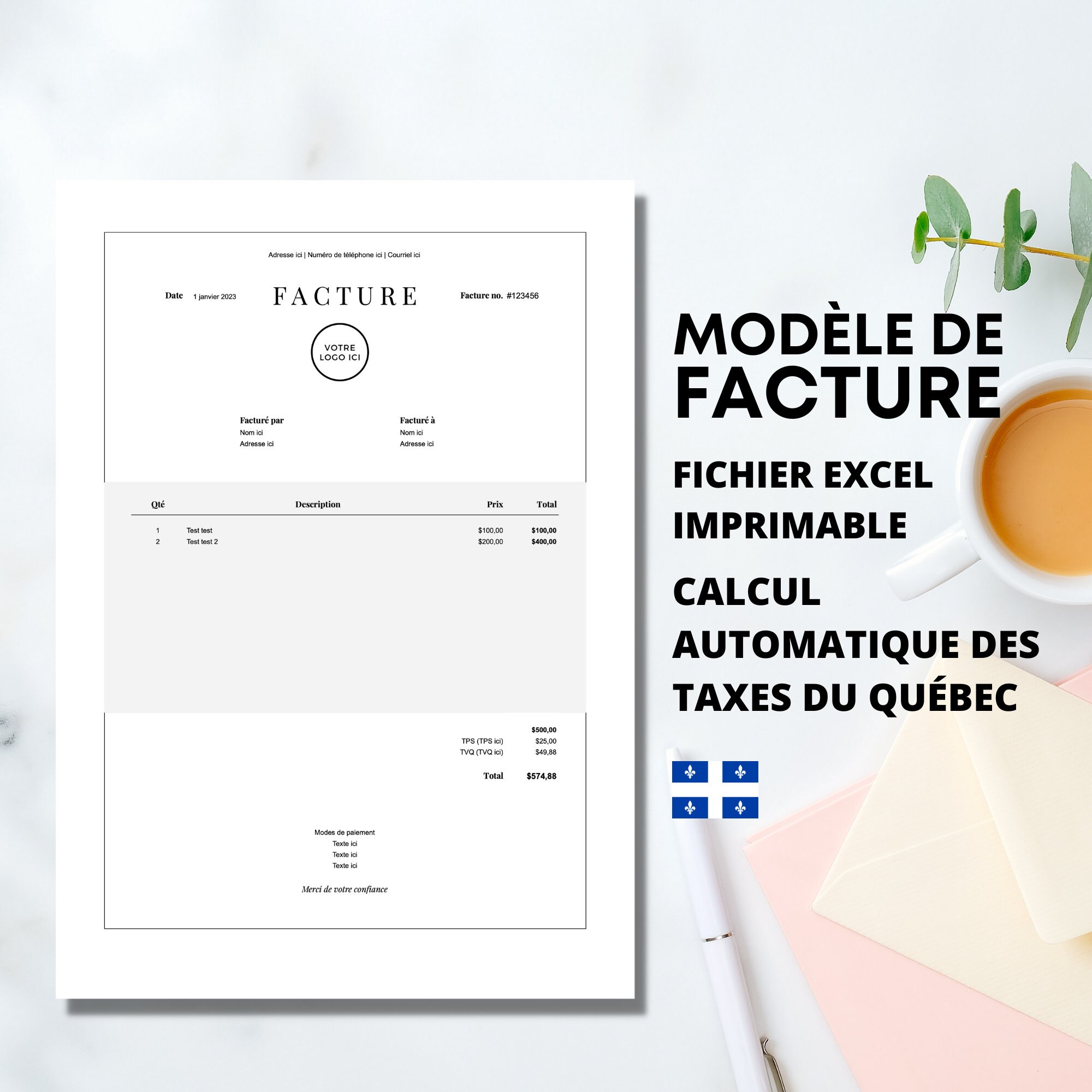 Minimalist Style Invoice Template to Download and Print in French With ...