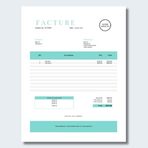 Invoice Template to Download and Print in French With Automated ...