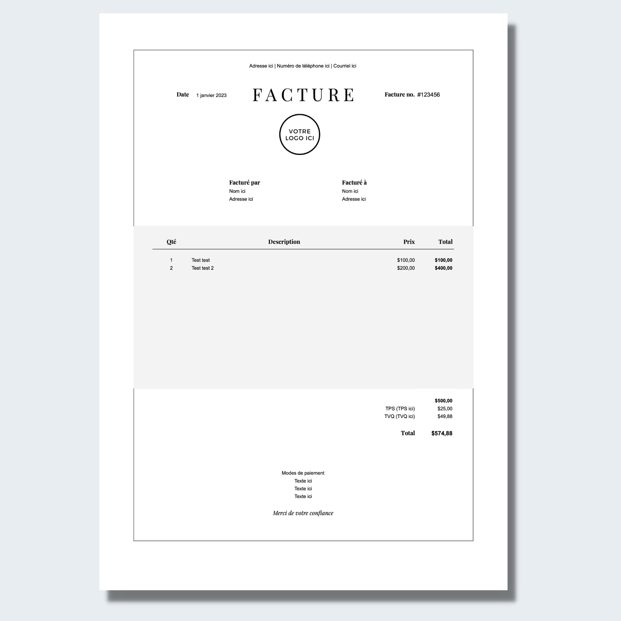 Modèle de Facture Style Minimaliste À Télécharger Et Imprimer En ...