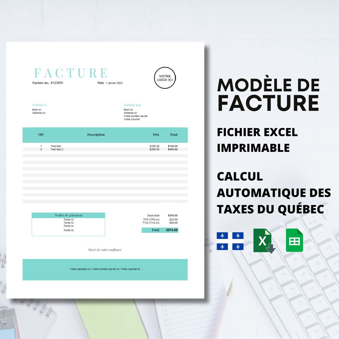 Invoice Template to Download and Print in French With Automated ...