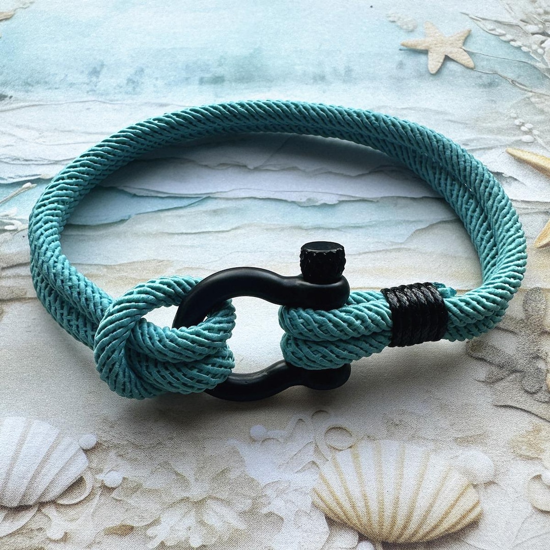 Unisex Handmade Stainless Steel Anchor Shackle Nylon Rope Bracelet 8 ...