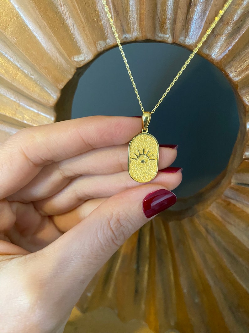 Sun Symbol Pendant Necklace • 18K Gold Plated Silver Neclace • Gold ...