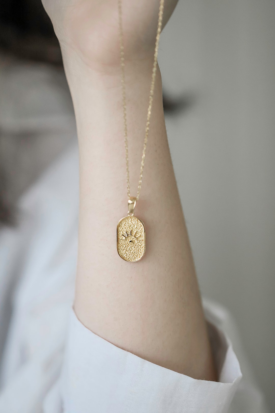 Sun Symbol Pendant Necklace • 18K Gold Plated Silver Neclace • Gold ...