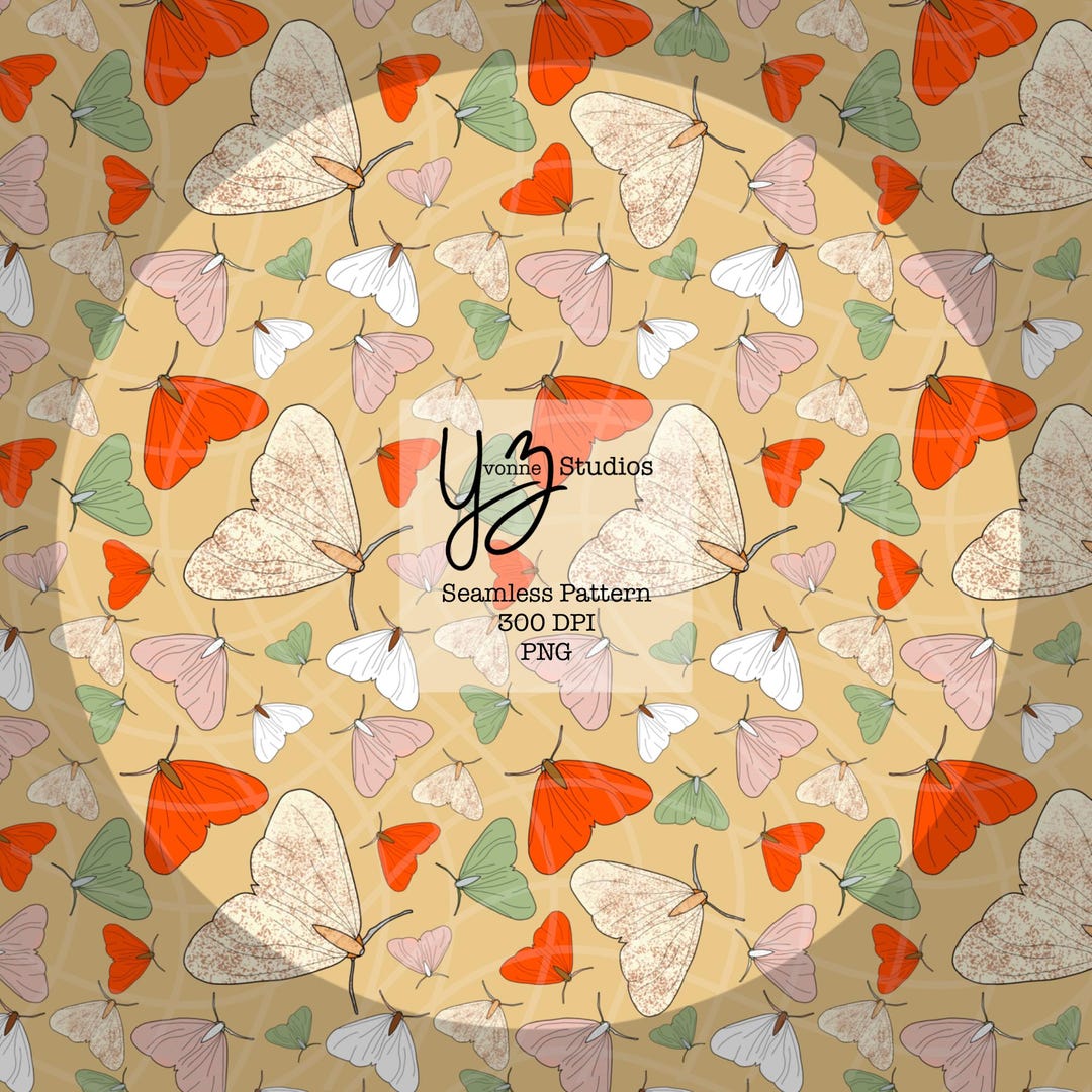Seamless Pattern Moth Digital Paper Autumn Insects Background Boho ...