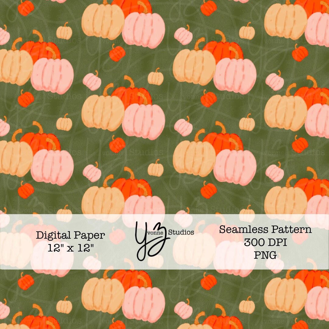 Pumpkin Seamless Pattern Digital Paper Fall Autumn Halloween Scrapbook ...