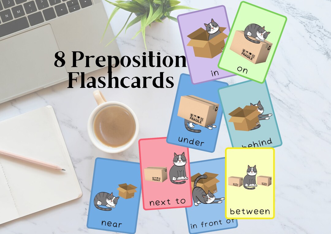 8 Printable Flashcards Prepositions Cat. Printable ESL Props ...