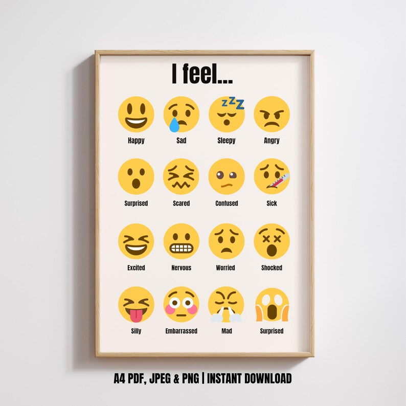 Printable Emotions Poster ESL Props, Posters for Kids, Learn English ...