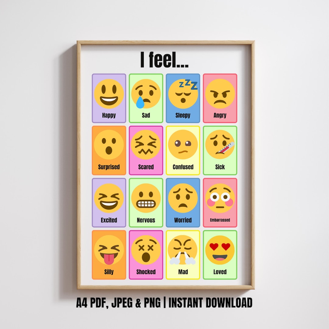 Printable Emotions Poster ESL Props, Posters for Kids, Learn English ...