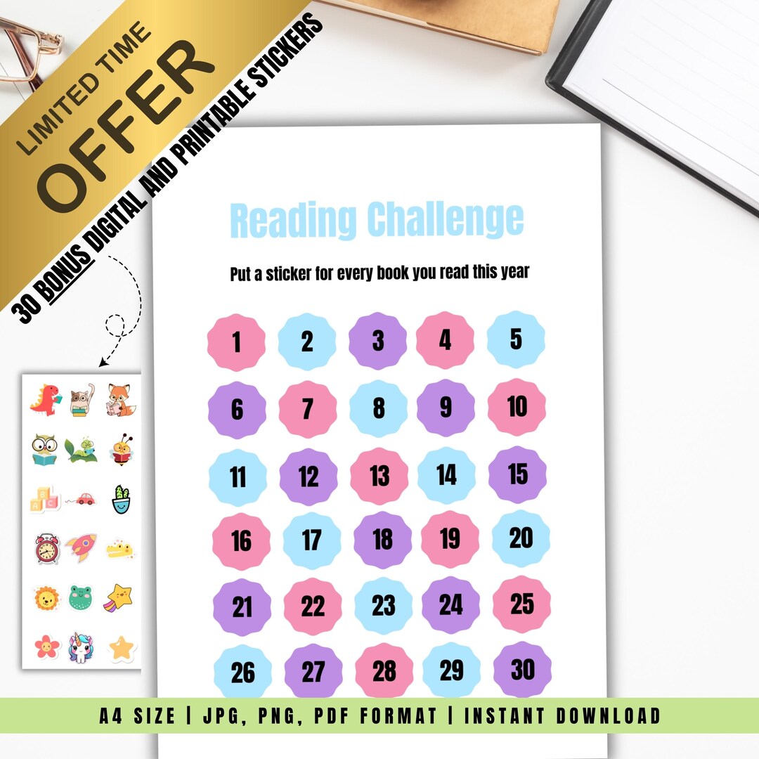 Reading Challenge Sticker Chart | Children's Book Tracker, Log and ...