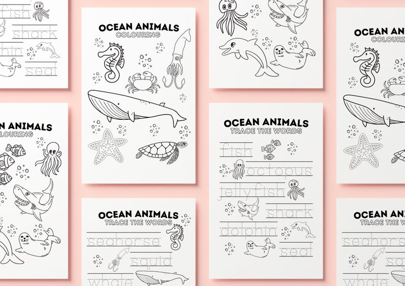 Printable Colouring and Writing Pages Ocean Animals A4. INSTANT ...