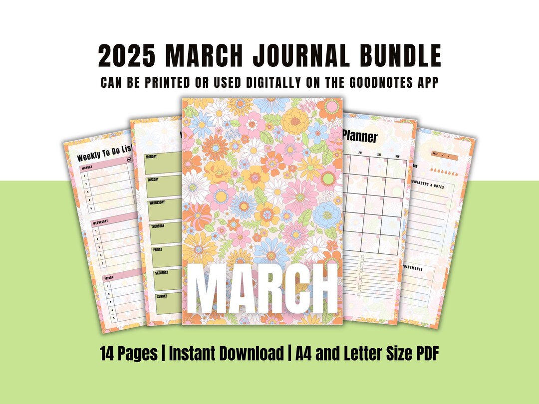 2025 March Journal Bundle | Printable and Digital Diary Pages for ...