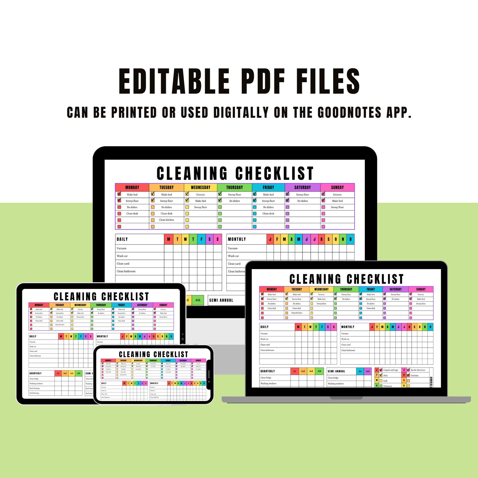 Editable Cleaning Checklist | Printable Weekly, Monthly, Yearly Tidying ...