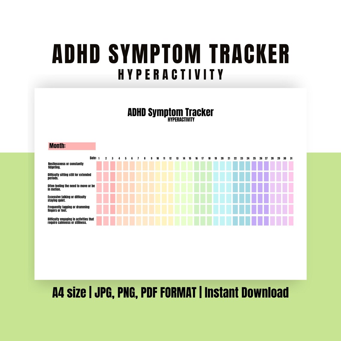 ADHD Hyperactivity Tracker | Rainbow Colour Health Planner, Behaviour ...